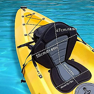 Kayak Seat Deluxe Padded Fishing Boat Seat Deluxe Sit-On-Top Canoe Seat Cushioned - Comfortable Backrest Support Universal Sit with Adjustable Back Strap Detachable Storage Bag