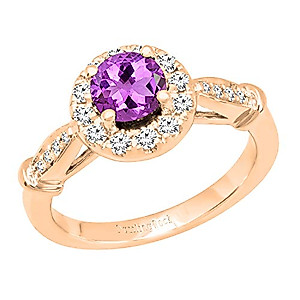 Dazzlingrock Collection 6 MM Round Amethyst & White Diamond Ladies Bridal Halo Style Engagement Ring, 18K Rose Gold, Size 8.5