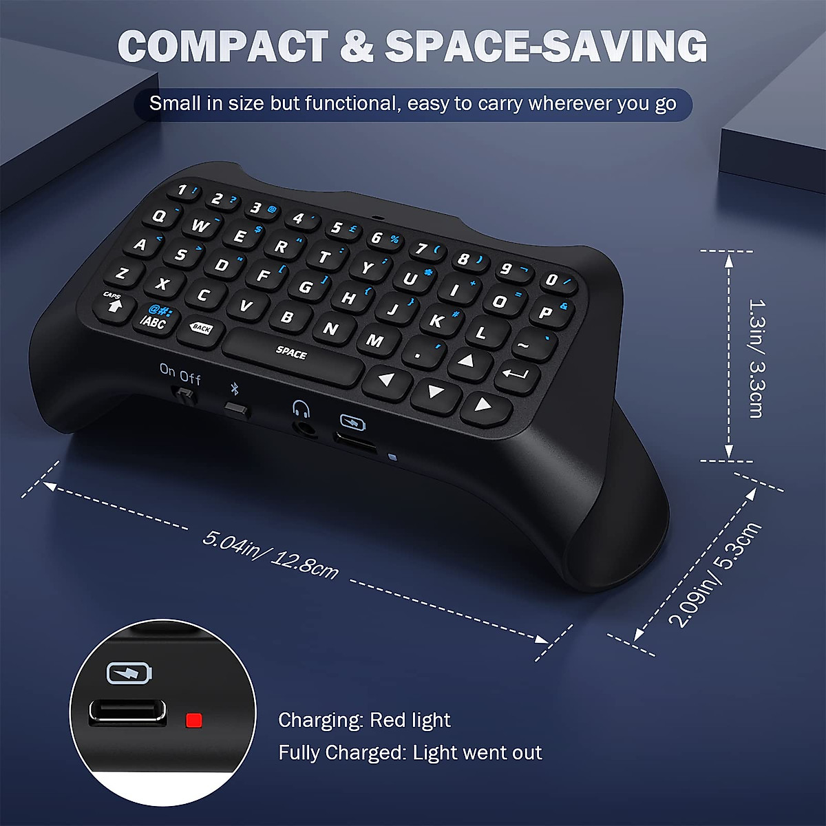 MoKo Keyboard for PS5 Controller, PS5 Bluetooth Wireless Mini Keyboard Chatpad for PlayStation 5 Controller, Game Keypad Built-in Speaker with 3.5mm Audio Jack for Messaging and Game Live Chat, Black