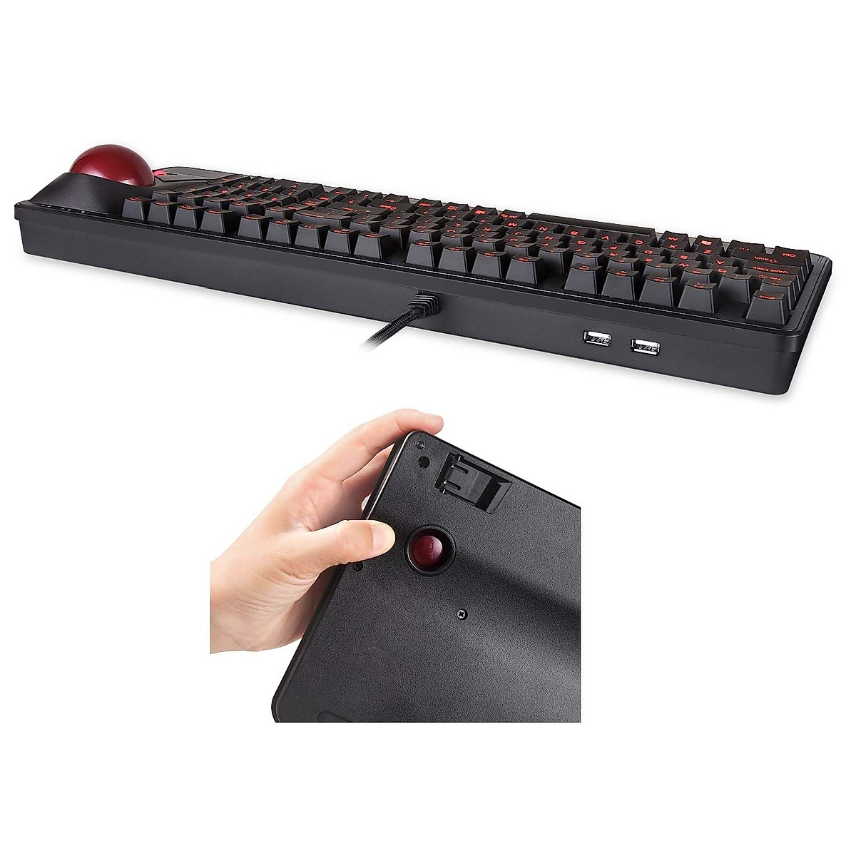 Perixx Periboard-322 Wired Mechanical Trackball Keyboard with 2 Hubs, 2.17 Inch Large Trackball, RGB Backlit Design, US English Layout (PB-322BUS-11577)