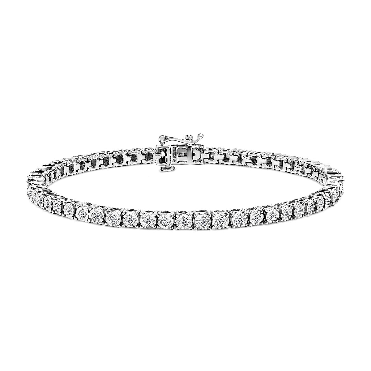 Original Classics .925 Sterling Silver 1.0 Cttw Miracle-Set Diamond Round Faceted Bezel Tennis Bracelet (I-J Color, I3 Clarity) - 7"
