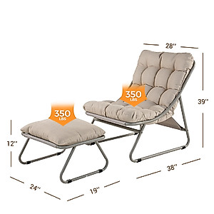 Grand patio Outdoor Lounge Chair with Ottoman Comfy Sling Recliner Chair with Puffy Cushion Samba Modern Patio Furniture Set for Porch Deck Garden Champagne Gray