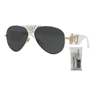 Versace VE2150Q 134187 62M Gold/Grey Pilot Sunglasses For Men For Women + BUNDLE with Designer iWear Eyewear Kit
