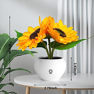 UFmeDorm Rechargeable Sunflower Table Lamp - LED Artificial Flowers Desktop Lamp Night Light with Porcelain Vase, Cordless Touch Lamp for Bedroom Living Room Desk Decor, Birthday Gift for Her Girl Mom