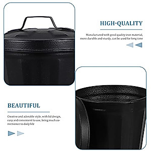 UKCOCO White Desk Metal Trash Can with Lid Wastebasket Small Buckets Tinplate Tin Pails Tabletop Storage Containers Organizer for Home Office Bathroom Kitchen Party Favors Black Recycle Bin