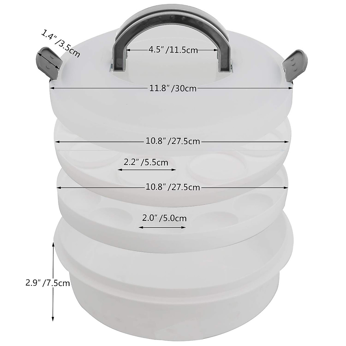 FEOOWV Portable Pie Cupcake Carrier with Lid and Tray 3-In-1 Round Cupcake Container Egg Holder Deviled Egg Tray Muffin Tart Cookie Food Keeper 10 Inch