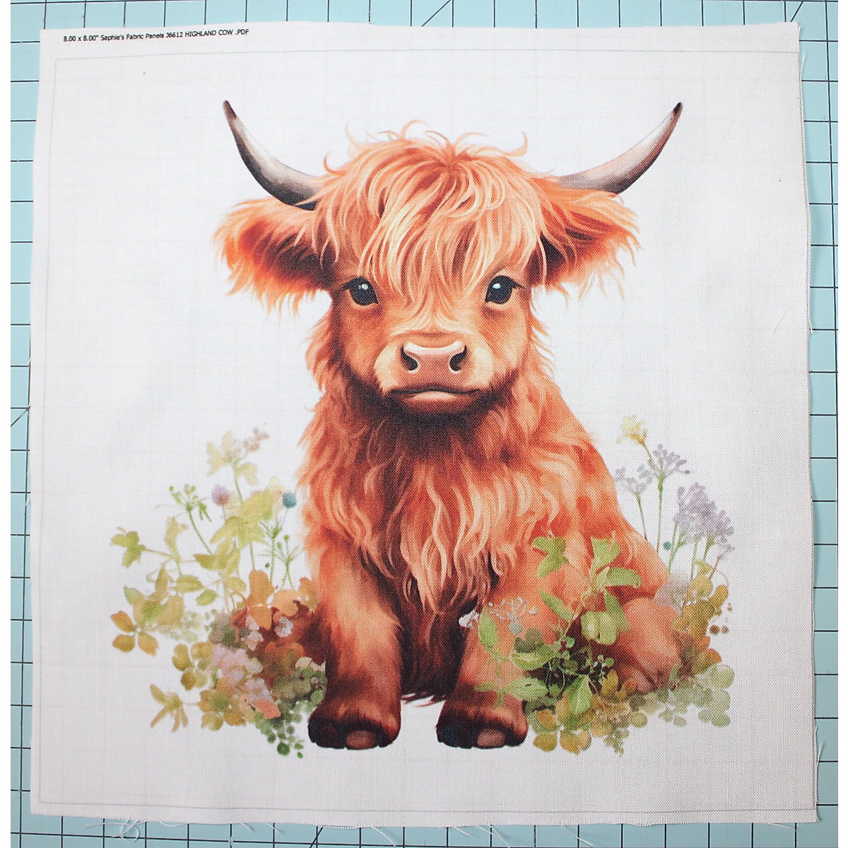 Fabric Panel 8"x8" Baby Highland Cow 100% Cotton Quilting Panel Square J6612