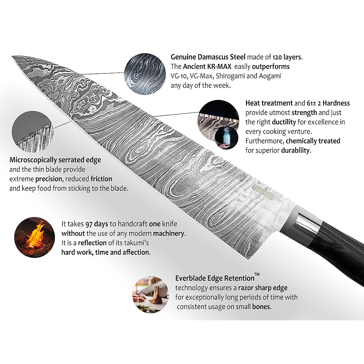 WUSTAHL Hand Forged 8 inch Professional Real Damascus Chef Knife. Japanese Blade made of Ancient Damascus Steel. German Handle, Handmade from Pakkawood. High Carbon, Sharp Gyuto Kitchen Knife.