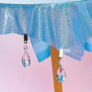 Lystaii 12pcs Tablecloth Weights Set with 12pcs Metal Clip Kit, AB Crystal Teardrop Pendant Glass Tablecloth Weights Heavy Outdoor Prisms Pendants for Home Decoration Picnic Tables Christmas (50mm)