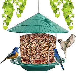Homelove Wild Bird Feeders for Outdoors Hanging,Retractable Bird Feeder Hexagon Shaped with Roof, Easy to Clean and Fill,Perfect for Backyard Gardens and Patio Decor