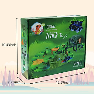 IQKidz Dinosaur World Race Track Toys - 216pcs Flexible Track Playset with 1 Dinosaur Car, 1 Race Car, 6 Dino Toys, for Kids 3 4 5 6 Year & Up Old (Boys and Girls)