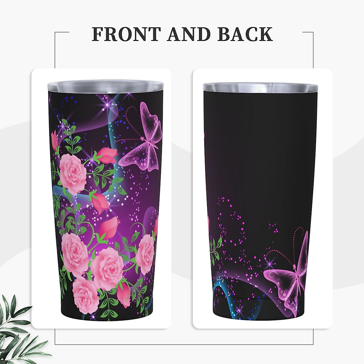 Dujiea 20oz Tumbler With Lid And Straw, Flowers Smoke And Butterfly Vacuum Insulated Iced Coffee Mug Reusable Travel Cup Stainless Steel Water Bottle
