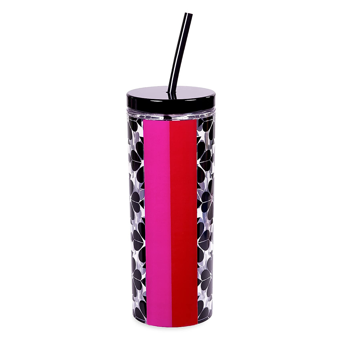 Kate Spade New York Acrylic Tumbler with Lid and Straw, 24 oz Tumbler, Slim Double Wall Tumbler, Spade Flower Stripe