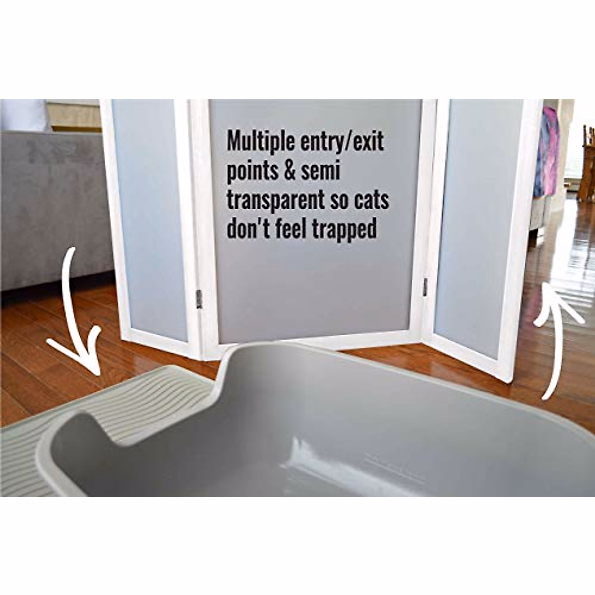 PetFusion ModestCat Litter Box Privacy Screen (3' Tall; 4' Wide, White). Cat Litter Box Furniture Best for Your Cat's Health