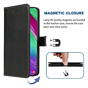 FDCWTSH Compatible with Samsung Galaxy A40 Wallet Case Wrist Strap Lanyard Leather Flip Cover Card Holder Stand Cell Accessories Phone Cases for Galaxi GlaxayA40 Women Men Black