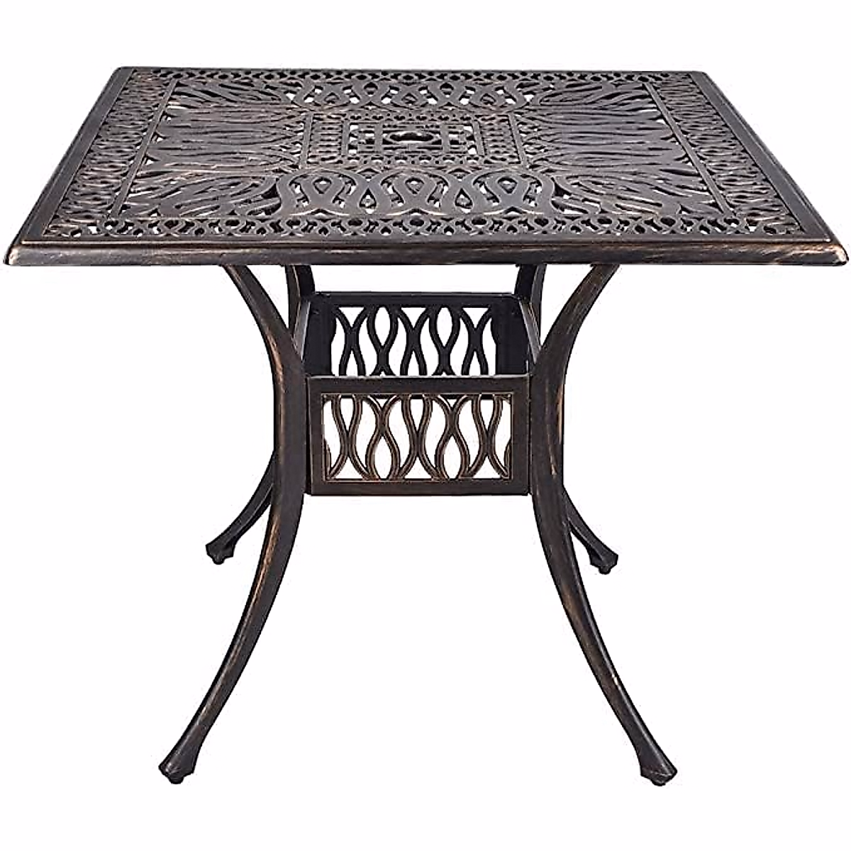 QUYZE Patio Dining Table, 35" Outdoor Patio Table with Umbrella Hole Bronze Square Cast Alluminum Patio Metal Dining Table, Outdoor Furniture for Backyard Lawn Balcony Deck