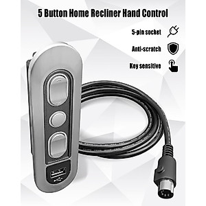 Qnbes Hand Control Handset with USB for Dual Moto Lift Chairs Power Recliners, 5 Button 5 Pin Fit for Okin Dewert Kaidi Limoss RMT and More