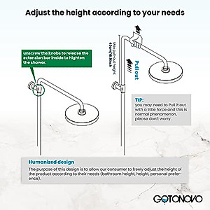 gotonovo Antique Brass Exposed Bathroom Shower Faucet 8 inch Rainfall Shower Head Wall Mounted with Shower Shelf Double Cross Handles Adjustable Handheld Sprayer Shower Shower System Dual Functions