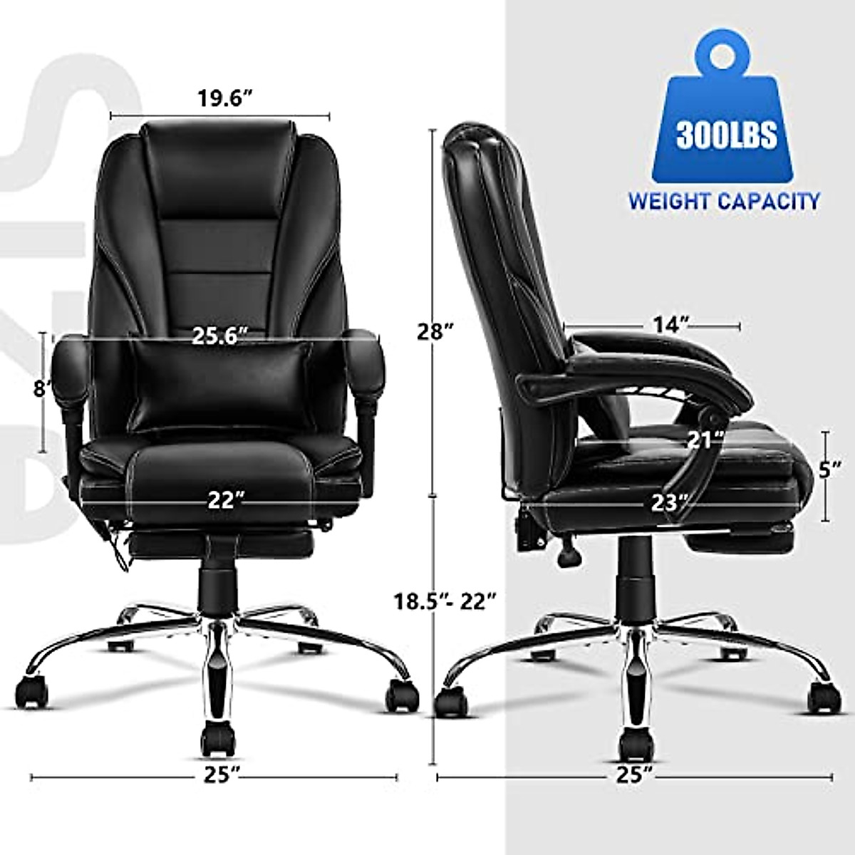 NOBLEMOOD Heated Massage Office Chair Ergonomic Big and Tall Reclining Computer Chair Swivel Executive Desk Chairs with Footrest and Lumbar Pillow (Black)