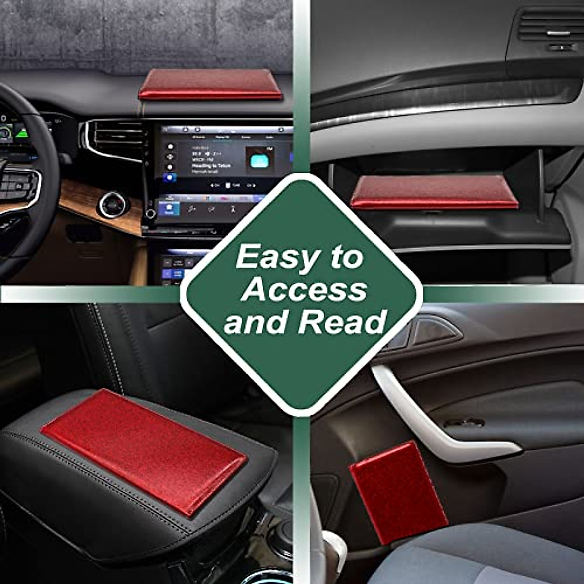 Teoenix Car Registration and Insurance Holder - Automotive Consoles & Organizers Vehicle Glove Box Wallet Accessories Case - Motorcycle, Truck, Trailer ID Holder & Document Storage - Bling Red