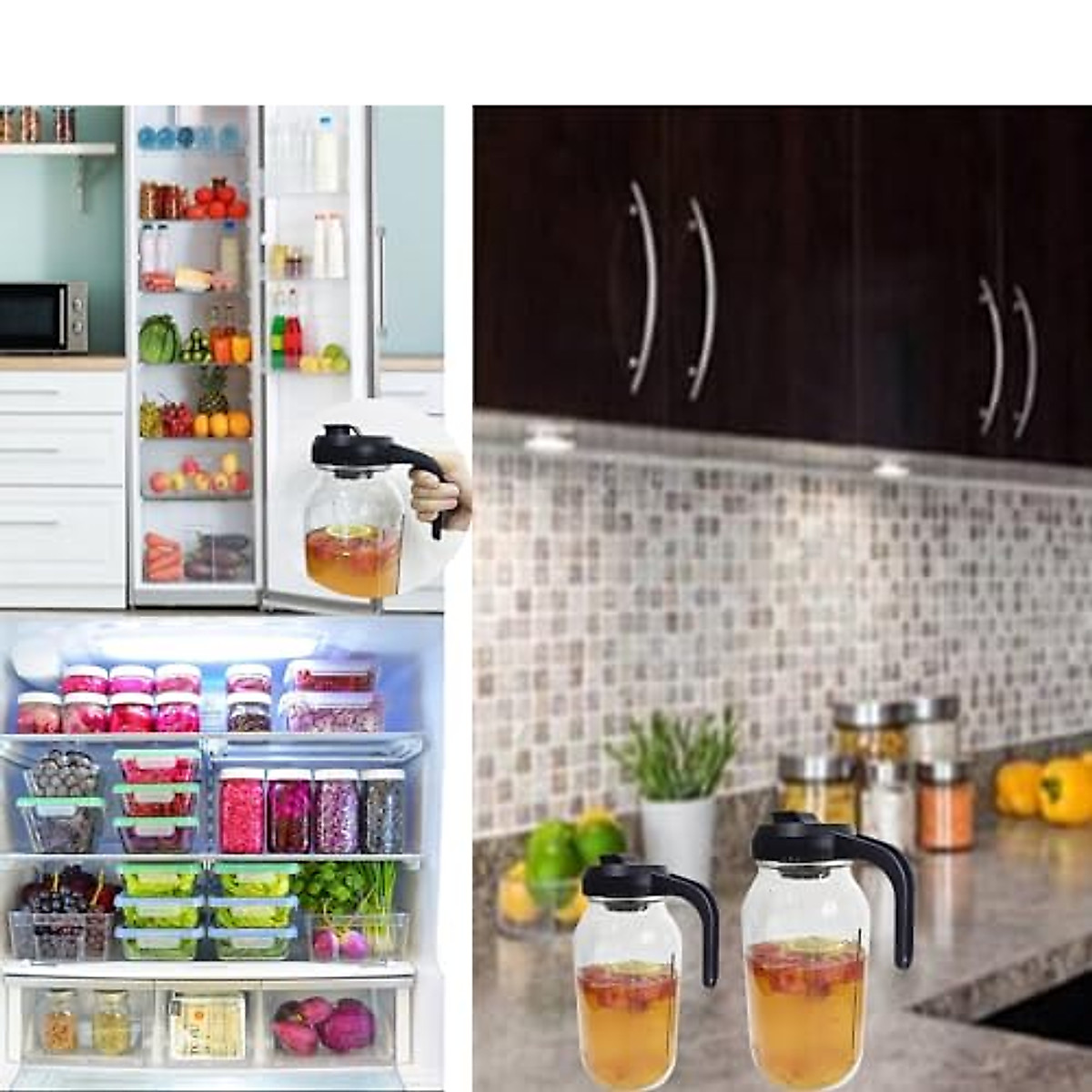 yagyu 2-piece set of wide mouth Mason jar with handle, reusable leak proof seal, protein powder plastic cap, Mason jar 86mm cold extraction cap (bottle not included) (Black Blue Orange)