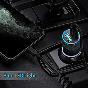 COYZA Fast Car Charger Adapter, Compatible with iPhone 13/12/11/Pro Max/Pro/Mini/X/XS/XS MAX/XR/SE 2020/8 Plus/8/7 Plus/7/6s/6/5/SE, 3.1A Dual USB Ports with Coiled Charging Cable Cord