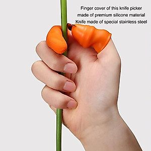 Kuuleyn Silicone Finger Knife, Gardening Thumb Knife, Silicone Thumb Knife Stainless Steel Thumb Knife Picker for Peel Pick Vegetables Pepper Beans(Machete Model-Large+Small)