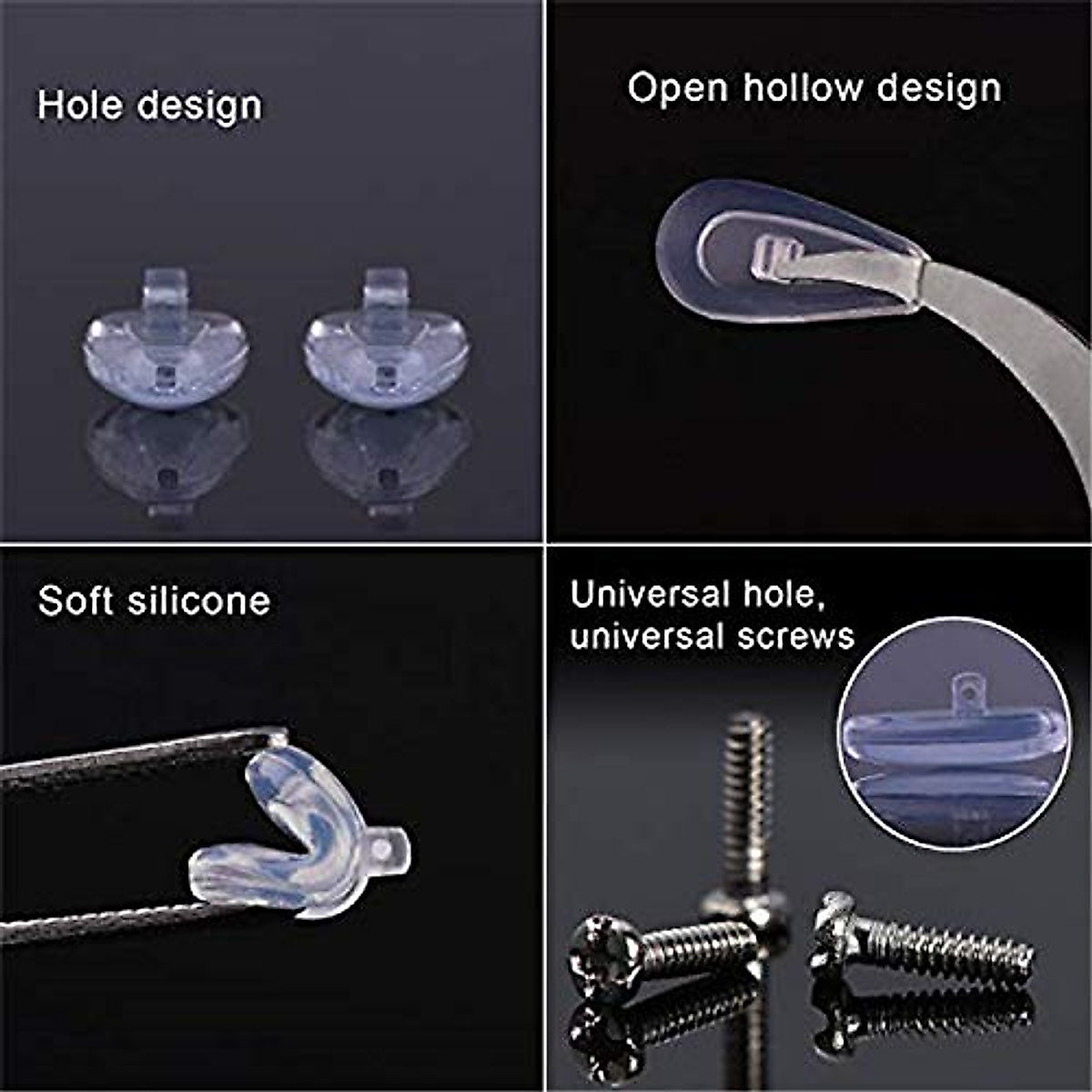 Eyeglass Nose Pads Screw-in Eyeglass Repair Kit Anti-Slip Soft Silicone Air Chamber 15mm 6Pairs Air Bag Glass Nose Pieces with Screws and Screwdriver for Glasses Sunglasses