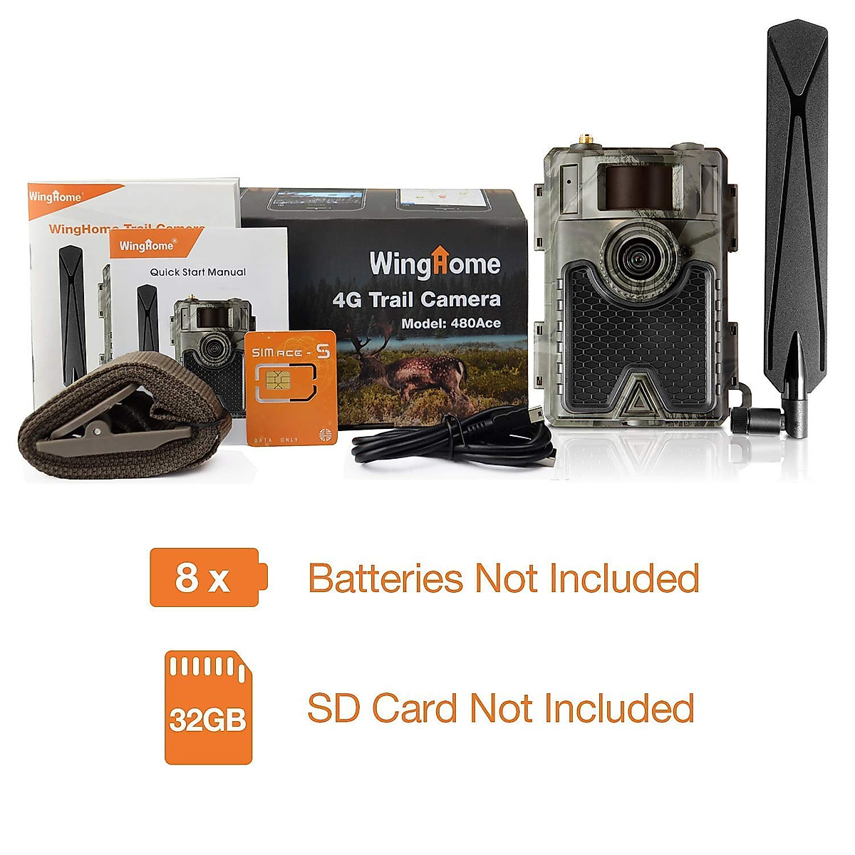 WingHome Cellular Trail Camera, Wildlife Trail Hunting Scouting Camera,Farm Monitoring IP66 Waterproof 24MP FHD 4G-LTE No Glow 1080P 0.4S Trigger with APP and SIM Card+ Trail Camera Mounting Bracket