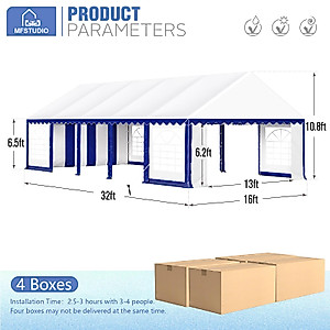 MFSTUDIO 16'x32' Party Tent, Outdoor Heavy Duty Party Tents with Removable Sidewalls, Large Canopy Tent Shelter for Outdoor Events Wedding Birthday, Blue