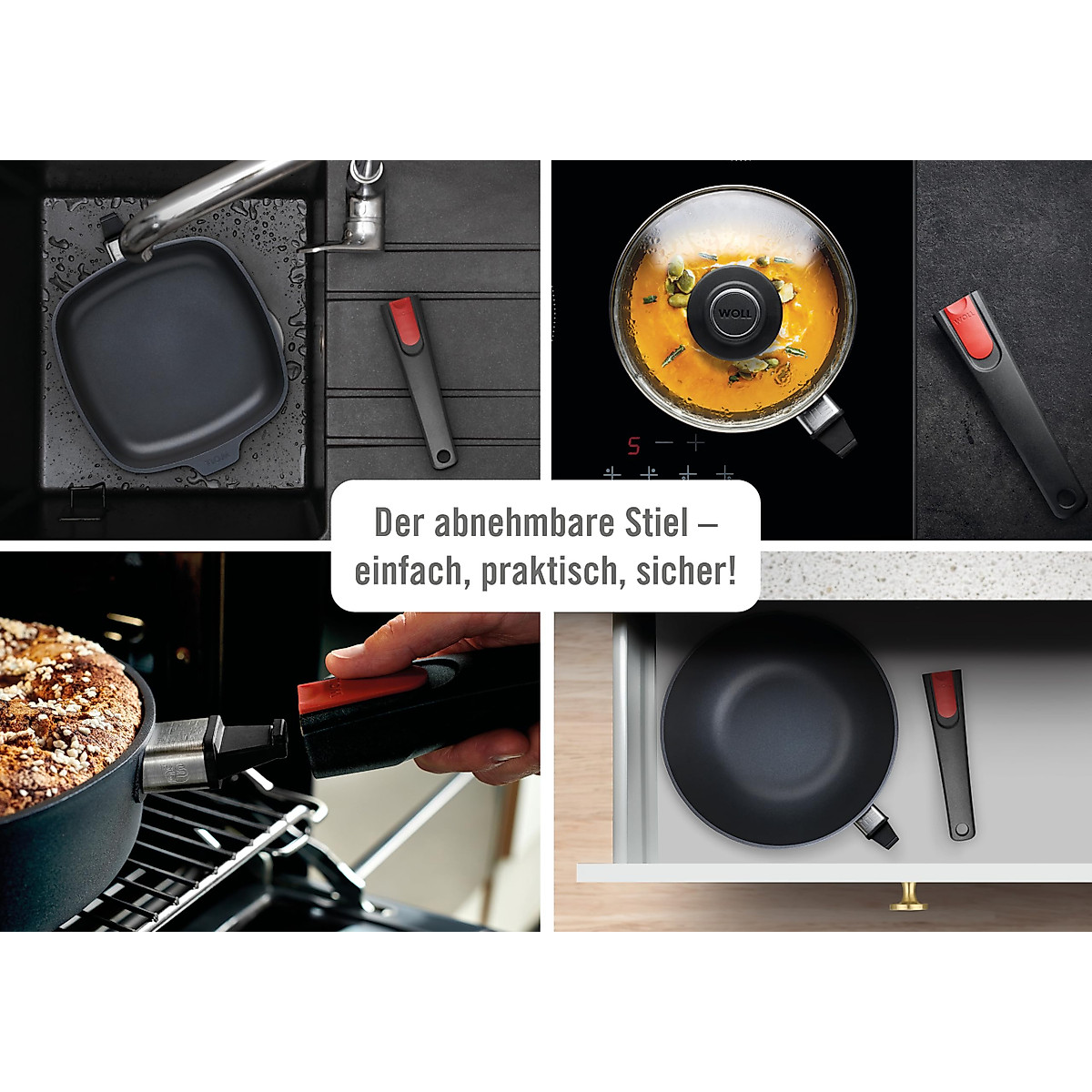 Woll Diamond Lite high rim pan - inductive -, diameter 32 cm, 7 cm high, with removable handle - suitable for all types of stoves, cast aluminum, non-stick coating, oven-safe, anthracite, 1 piece