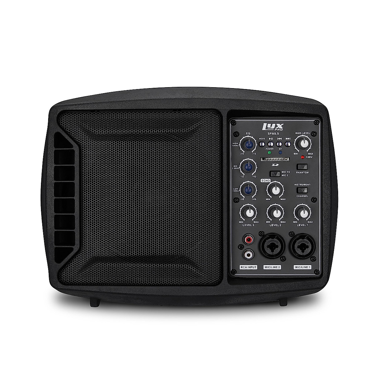 LyxPro SPA-5.5 Small PA Speaker Monitor Class-D Amplifier 3 Channel Mixer 3 Band EQ, Powerful Compact Active Speaker System amp with Mixer 48V Phantom Power