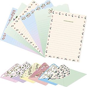 Cute Floral Stationery Paper (48 PCS) 7.1 x 5.2" Lined Matching Envelopes (24 PCS) Double Sided for Invites