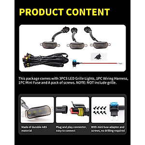 MEALAM White LED Lights 3PCS Front Grille Raptor Lamps Car Accessories with Harness and Fuse, Compatible with 2004-2019 for-d F150 & 2013-2018 Ram 1500 Raptor Style Aftermarket Grille