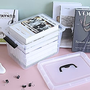 Qskely 6-Pack 10 L Clear Plastic Storage Box, Latch Storage Box with Handle