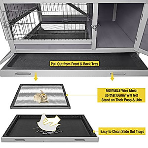 Rabbit Hutch Rabbit Cage Outdoor & Indoor on Wheels Bunny cage with Deep No Leak Pull Out Tray,Upgrade Version (Gray)