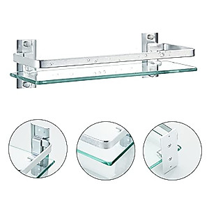 AIJALY 3 Pack Bathroom Glass Shelf,Aluminum Tempered Glass 0.34in Extra Thick Rectangular 1 Tier Storage Organizer Wall Mount,Silver 15.7in