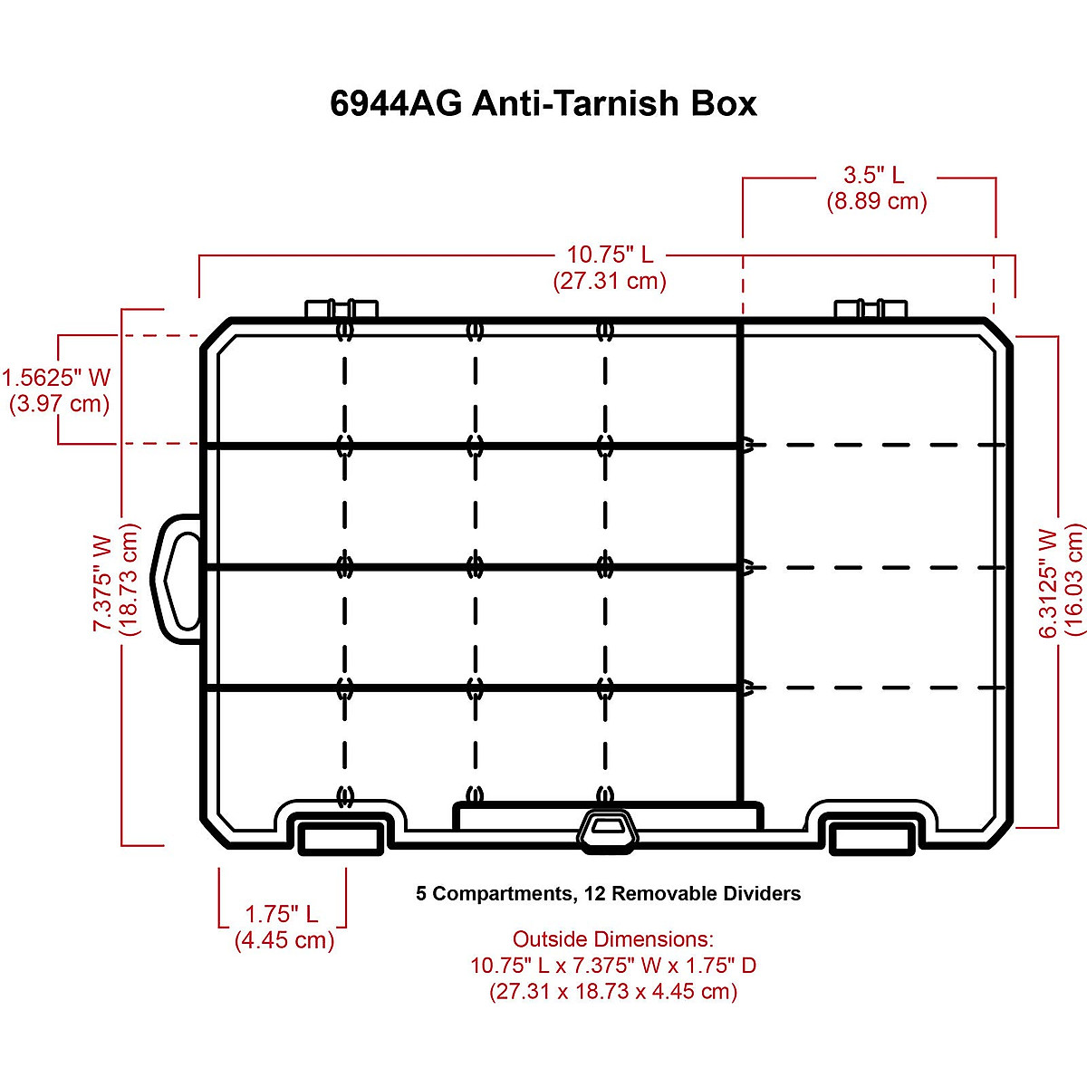 ArtBin 6944AG Medium Anti-Tarnish Box with Removable Dividers, Jewelry & Craft Organizer, [1] Plastic Storage Case with Anti-Tarnish Technology, Clear with Aqua Accents