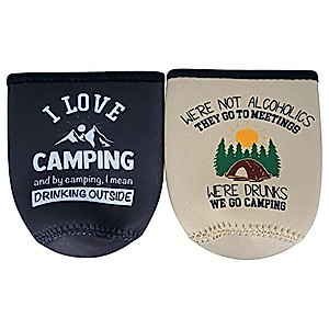 Camping Coozies Gifts for Couples - Happy Camper Must Haves, Camping Essentials, Small Gifts for People Who Have Everything, Insulated 12 oz. Coozies for Standard Stubby Cans, Funny Can Cooler Sleeves