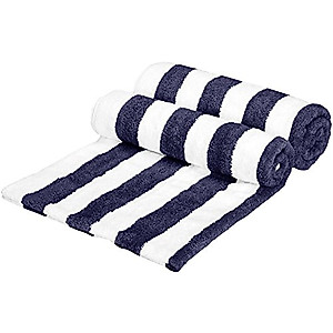 Amazon Basics Cabana Stripe Beach Towel - 2-Pack, Navy Blue
