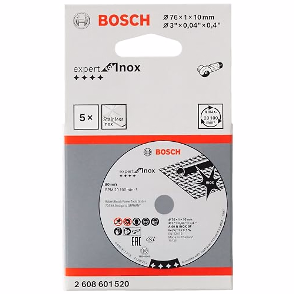 Bosch Professional 2608601520, 5 Expert for Inox Cutting Discs (for Stainless Steel, 76 x 10 x 1 mm, Accessories for Angle Grinders), Gray