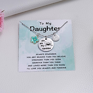 MIXJOY To My Daughter Stitch Gifts You are My Sunshine Initial S Stitch Necklace&Sentimental Message Card for Teen Young Daughter Lilo and Stitch Jewelry Birthday