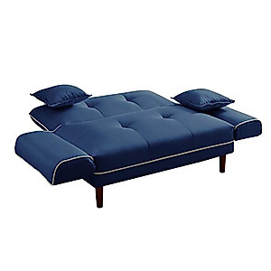 LCH Convertible Bed with 2 Pillows,Loveseat Sleeper Futon, Recliner Couch with Adjustable Armrest and Wood Legs,Living Room Sofa with 5-Angle Backrest for Small Space(Navy Blue)