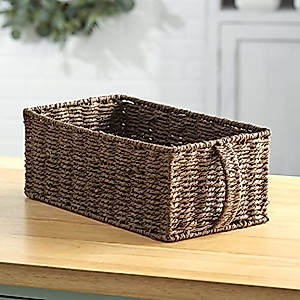 The Lakeside Collection Wicker-Look Decorative Storage Basket with Carry Handle - Brown