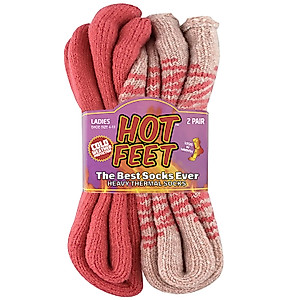 HOT FEET Thermal Socks For Women - Warm & Thick Insulated Crew Socks for Cold Winter Weather, Cute Colorful Womens Warm Socks. Pink/Marl