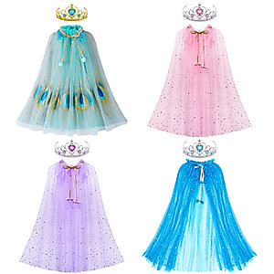 Latocos 8Pcs Princess Cape Girls Princess Cloak with Tiara Crown for Little Girls Dress up Pretend Play Christmas Cosplay Party Accessories