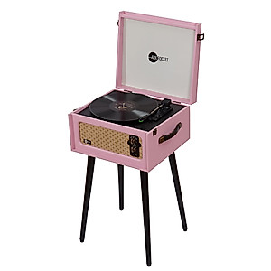 Arkrocket Discovery 3-Speed Bluetooth Record Player Retro Console Turntable with Built-in Speakers and Removable Legs (Pink)