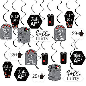 Death to My Twenties Birthday Decorations, Black 30th Birthday Hanging Decorations, Death to My 20s Funeral for My Youth Rip to My 20s Birthday Decorations for Men Women 30th Birthday Party Supplies