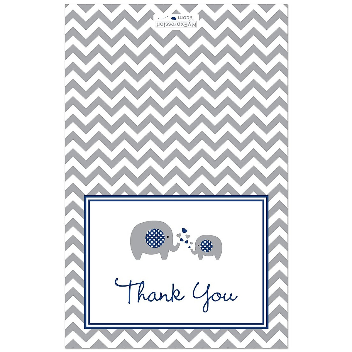 MyExpression.com 50 Cnt Navy Chevron Elephant Baby Thank You Cards