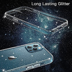 JETech Glitter Case for iPhone 12/12 Pro, 6.1-Inch, Bling Sparkle Shockproof Phone Bumper Cover, Cute Sparkly for Women and Girls (Clear)